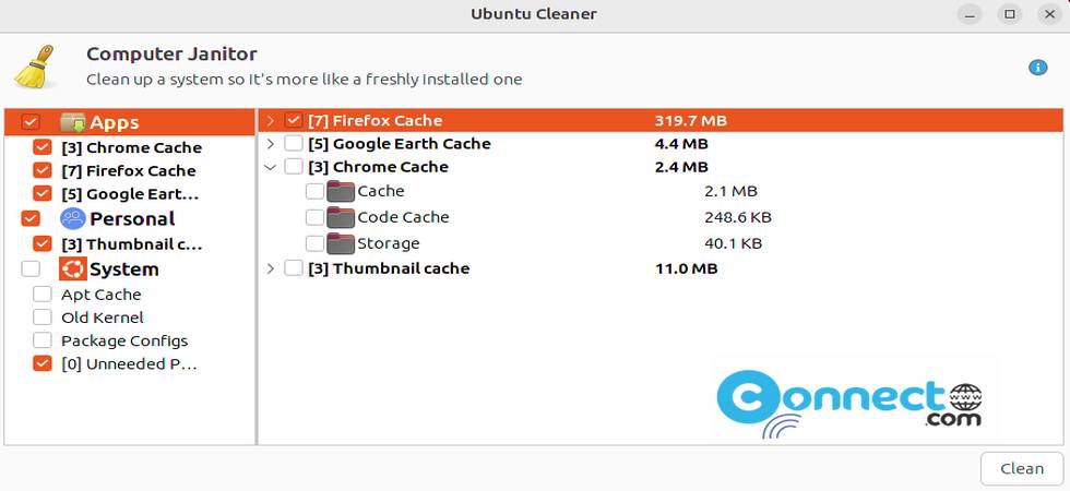 Clean your Ubuntu System using Ubuntu Cleaner | CONNECTwww.com