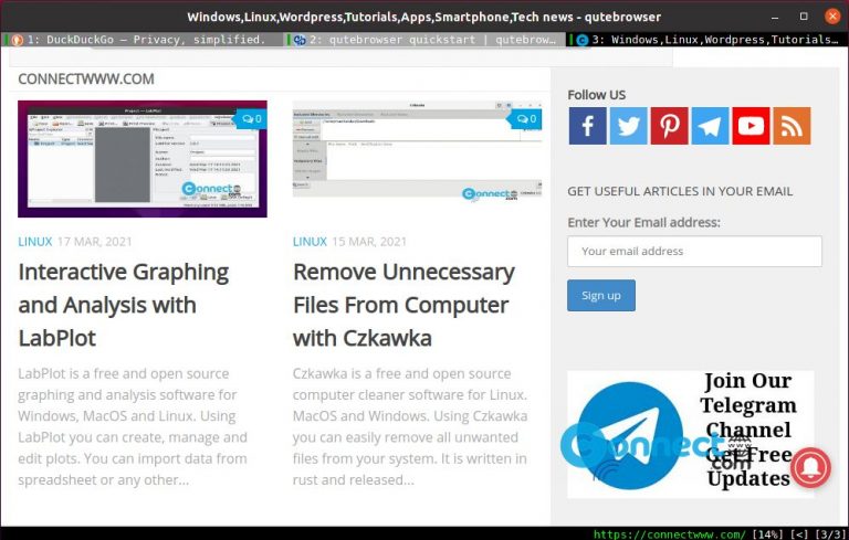 Qutebrowser Keyboard Driven Web Browser | CONNECTwww.com