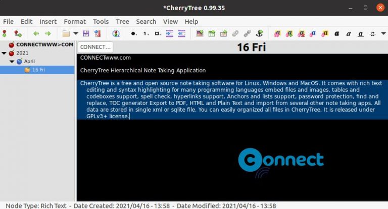 CherryTree Hierarchical Note Taking Application | CONNECTwww.com