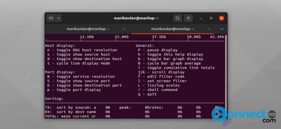 iftop Network Bandwidth Monitoring Tool | CONNECTwww.com