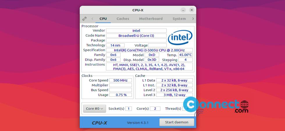CPU-X Get CPU Motherboard Graphics Details in Linux System | CONNECTwww.com