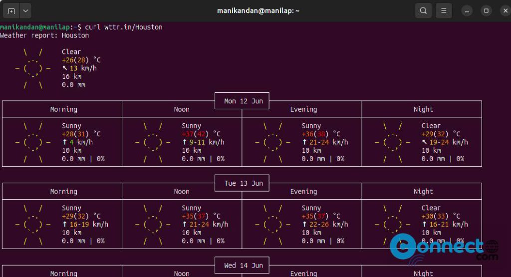 How to Check Weather Forecast from Terminal Using wttr.in | CONNECTwww.com